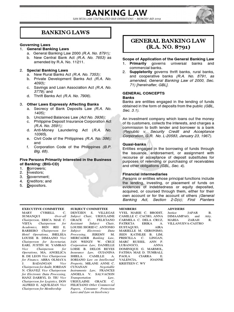 Banking Laws General Banking Law R A No 8791 Pdf Fiduciary Banks