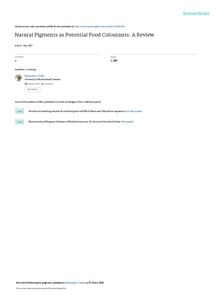Natural Pigments As Potential Food Colourants: A Review: Article | PDF ...