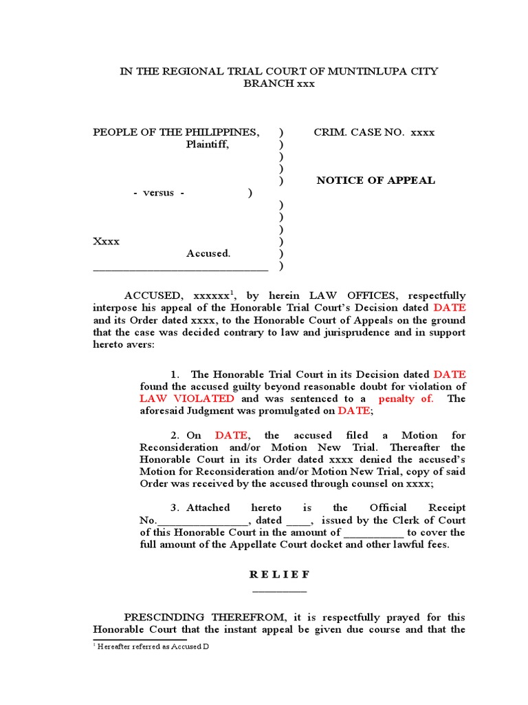 Notice of Appeal in Criminal Case | PDF
