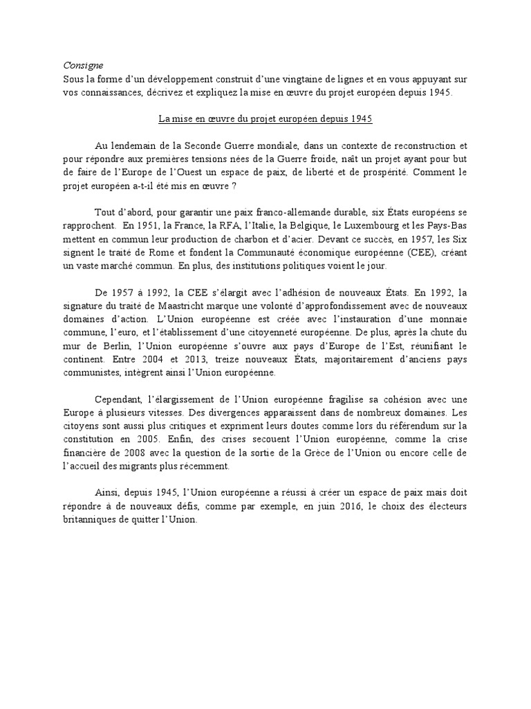 Corrige Développement Construit Projet Europeen | PDF