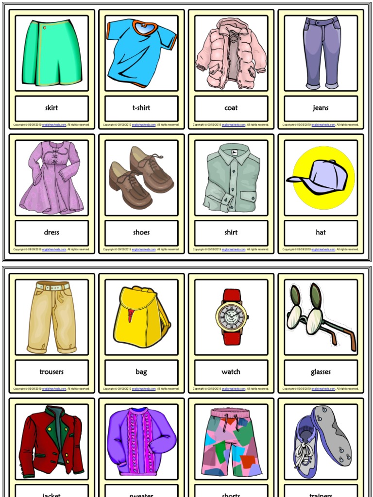 Clothes and Accessories Vocabulary Esl Printable Learning Cards For ...