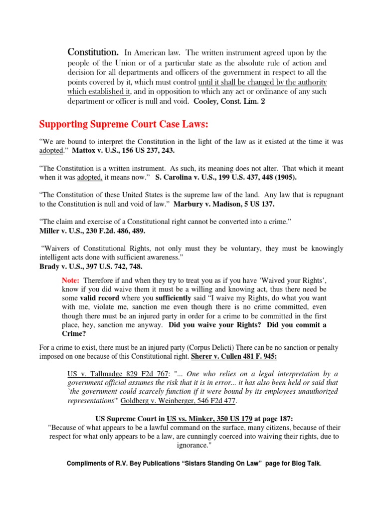 Constitution.: Supporting Supreme Court Case Laws | PDF | Supremacy ...