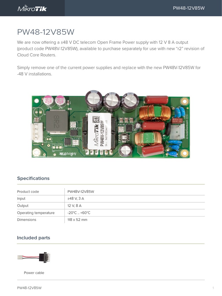 PW48-12V85W: Specifications | PDF