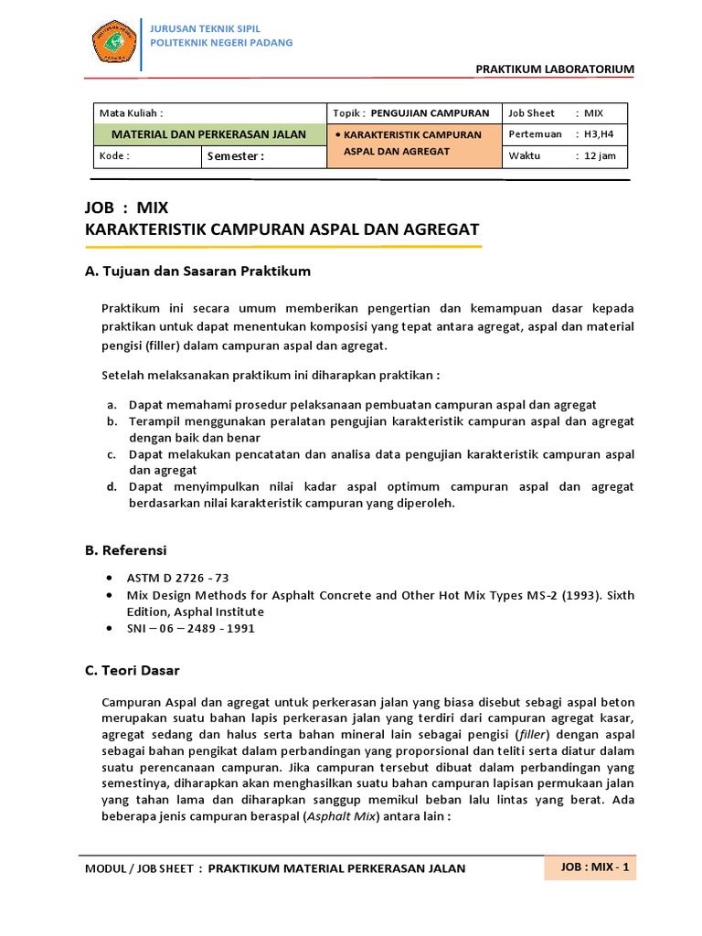 Job MIX. 01 Pengujian Marshall PDF | PDF
