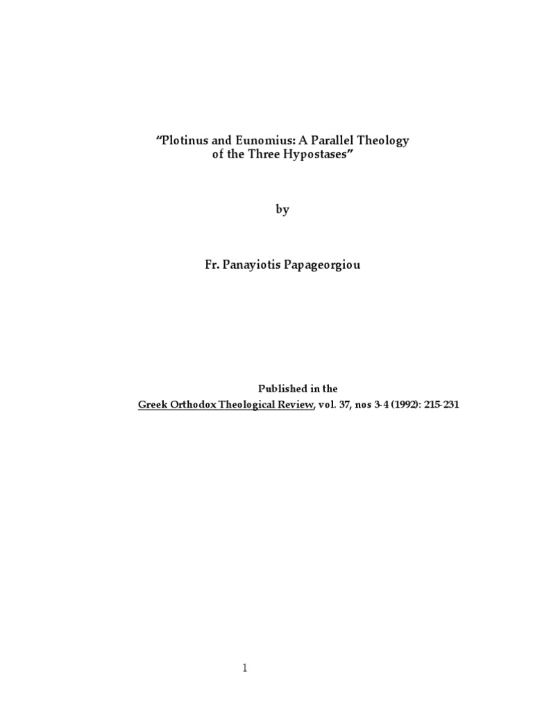 Plotinus and Eunomius A Parallel Theolo PDF | PDF | Nous | Neoplatonism