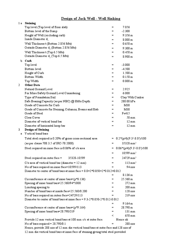 Jack Well Design and Construction Details | PDF | Foundation ...