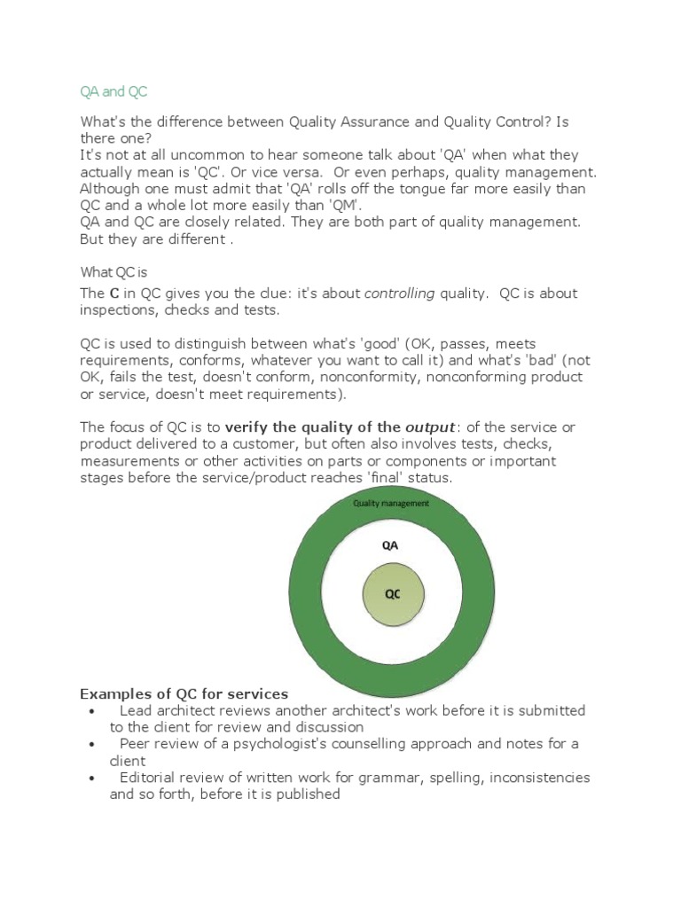 QA and QC: Examples of QC For Services | PDF | Quality Assurance | Iso 9000