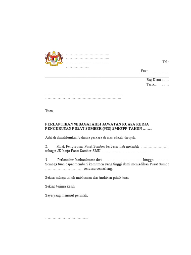 CTH Surat Perlantikan Ajk PSS | PDF