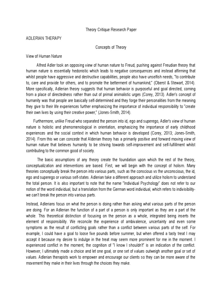 Critique Adler Theory Final | PDF | Id | Psychotherapy