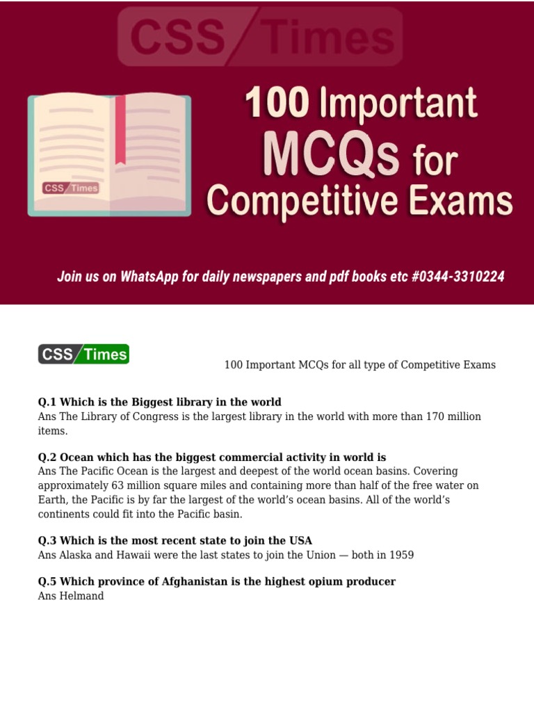 100 Important MCQs For All Type of Competitive Exams | PDF | Nature ...