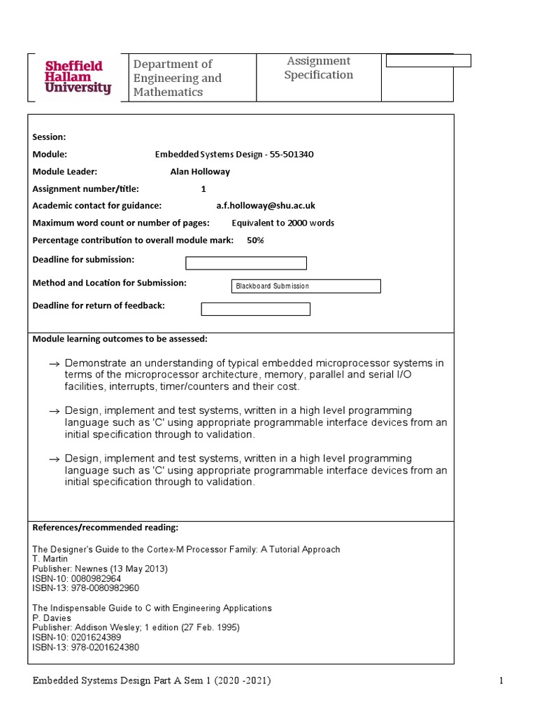 Embedded Systems Design - CW1 - First - Sit - 2020 - 2021 | PDF ...