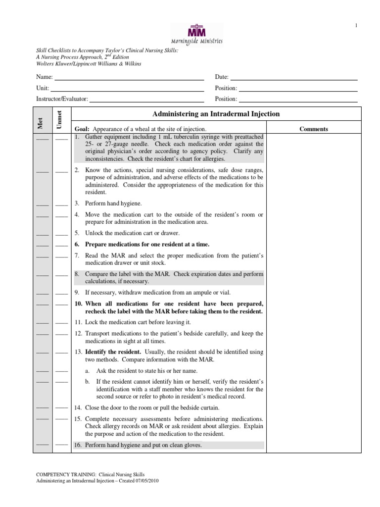 Administering An Intradermal Injection Competence PDF | PDF | Injection ...