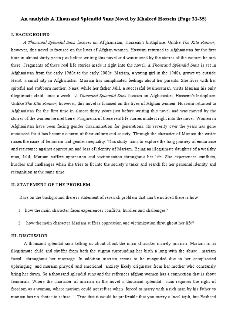 An Analysis A Thousand Splendid Suns | PDF | Equality Rights | Feminism
