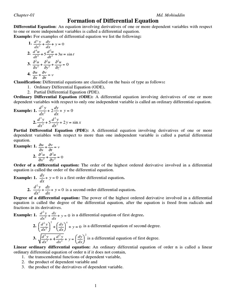 Formation of Differential Equation | PDF | Partial Differential ...