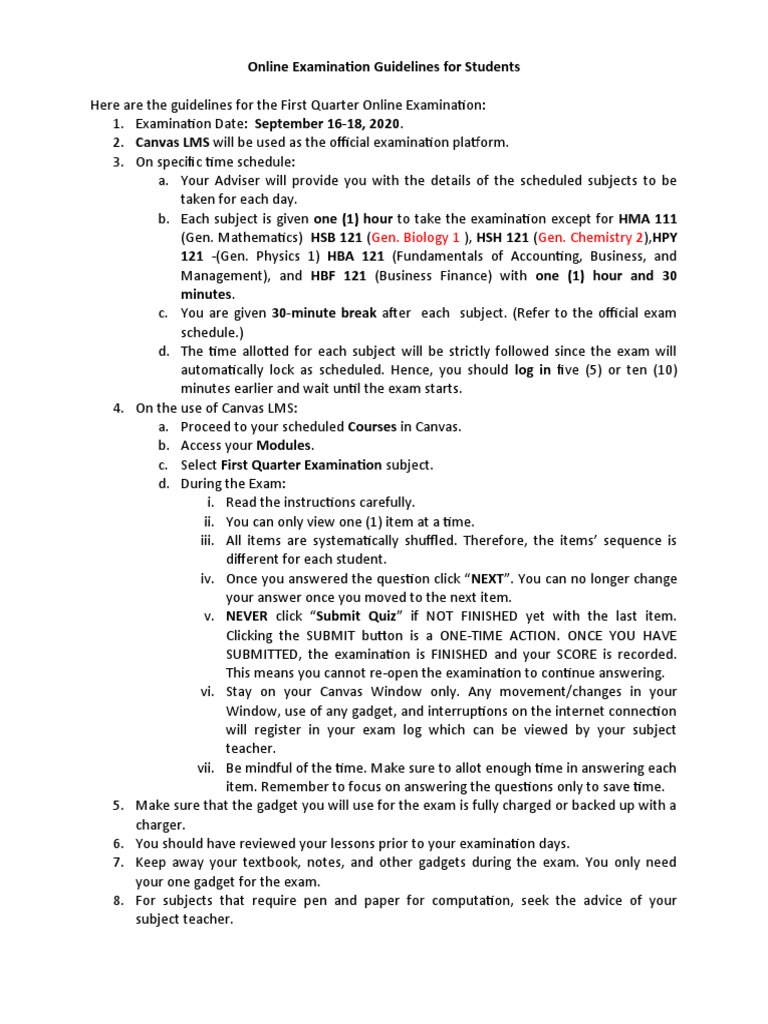 Online Examination Guidelines For Students 9 10 20 | PDF | Test ...