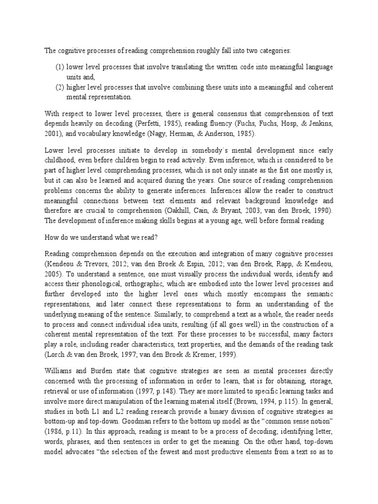 Cognitive Reading Processes | PDF | Metacognition | Reading Comprehension