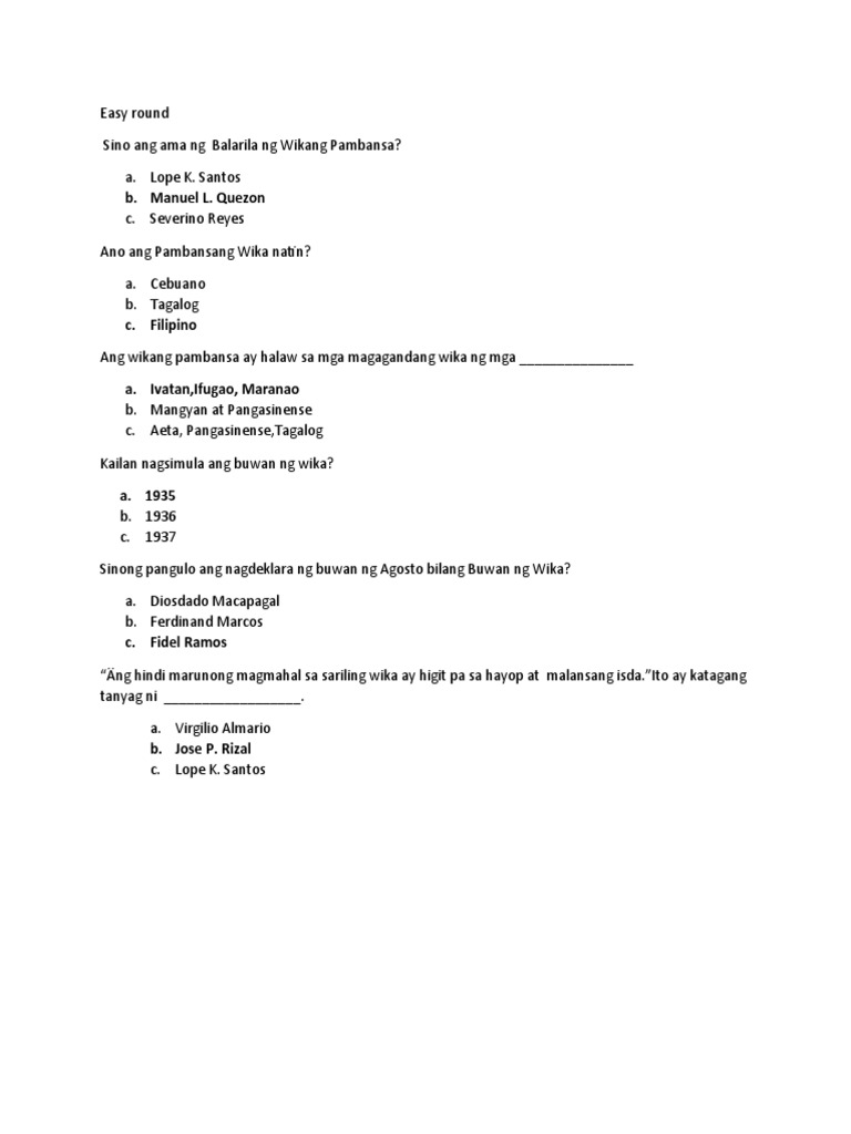 Buwan NG Wika Quiz Bee | PDF