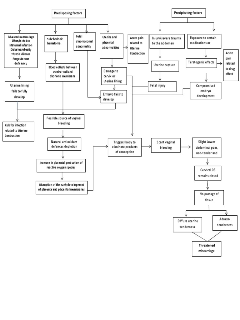 Pathophysiology-Threatened Miscarriage | PDF | Miscarriage | Uterus