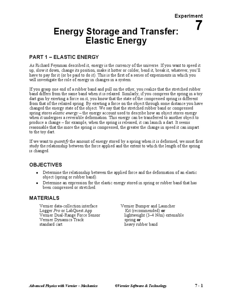 Experiment 7 - Conservation of Energy - Elastic Energy | PDF ...