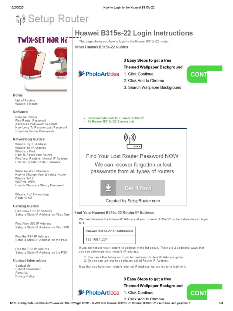 How To Login To The Huawei B315s-22 | PDF | Router (Computing) | Password