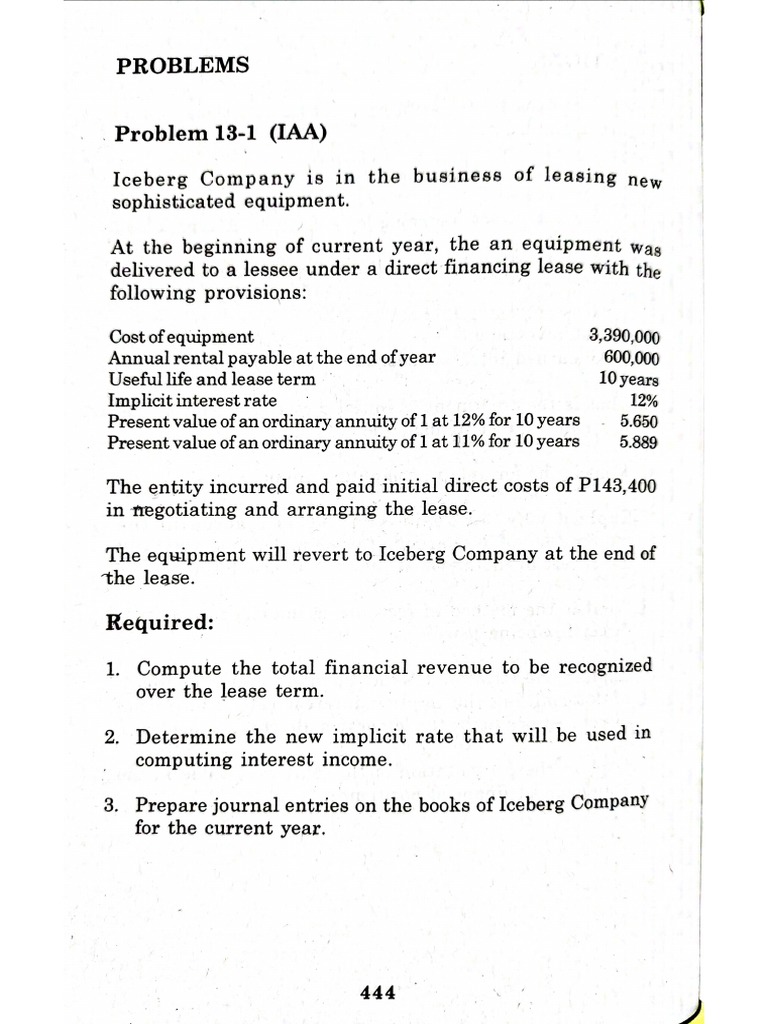 Chapter 13 Direct Financing Lease - Lessor | PDF
