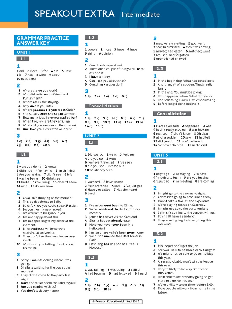 Speakout Extra Intermediate Grammar Answer Key | PDF