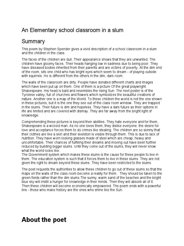 An Elementary School Classroom in A Slum Notes | PDF | Dawn