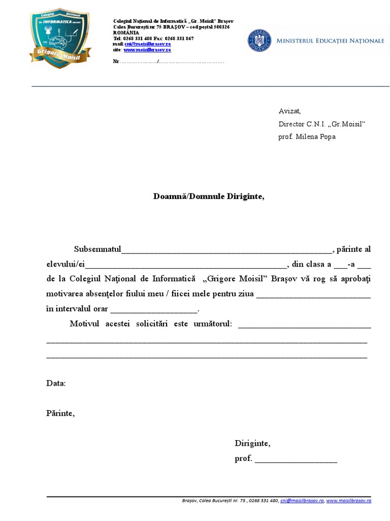 Cerere Motivare Absente General | PDF