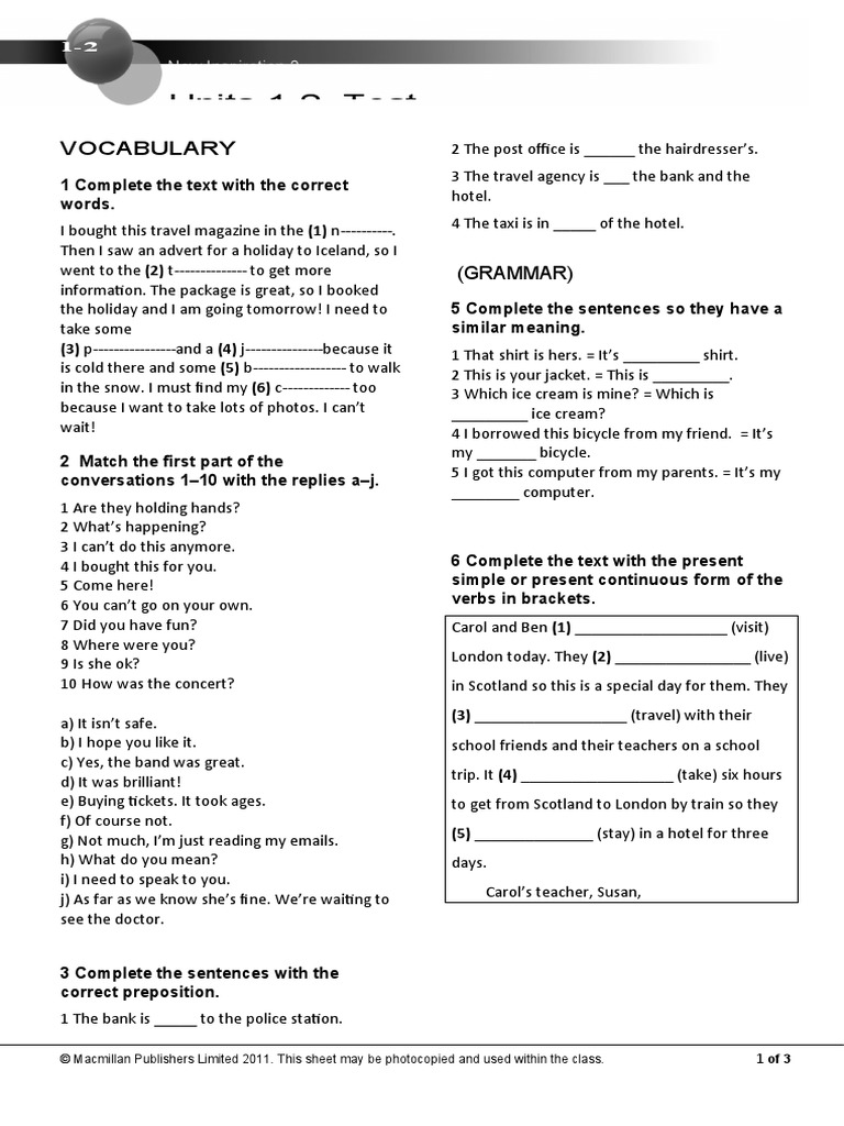 Units 1-2 Test: Vocabulary | PDF