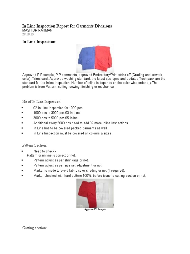 Garment Inline Inspection Report Guide | PDF | Sewing | Gauge (Knitting)
