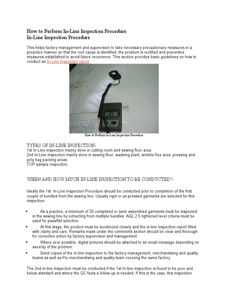 In-Line Inspection Procedure | PDF | Sewing | Seam (Sewing)