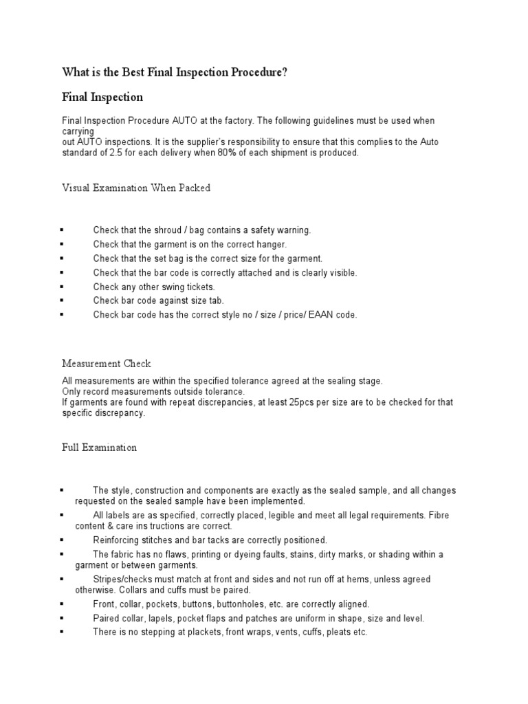 What Is The Best Final Inspection Procedure | PDF | Clothing | Textiles