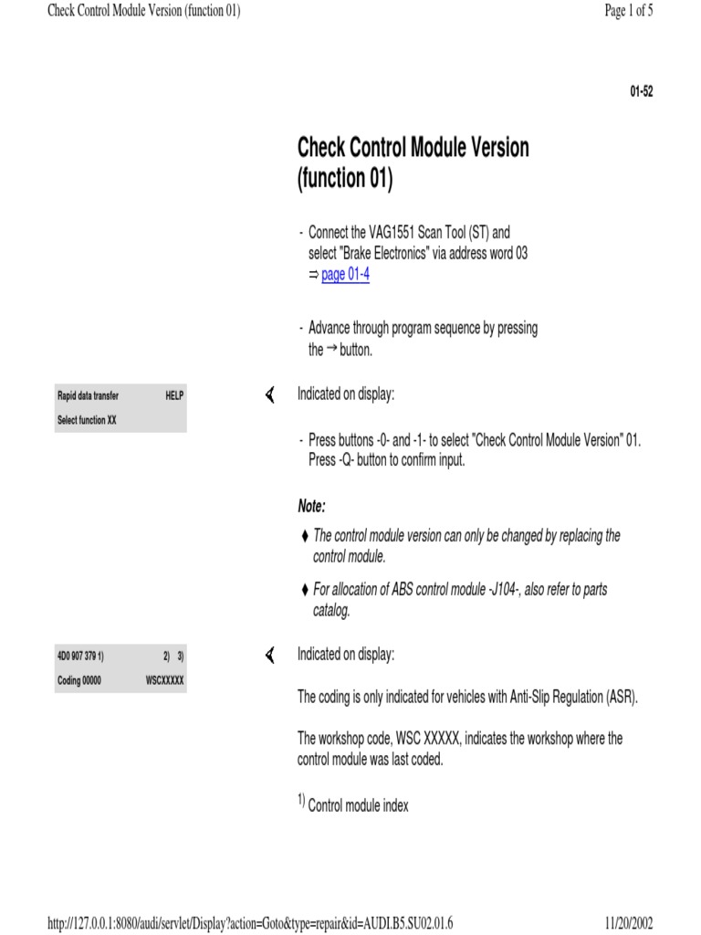 01-52 Check Control Module 01 PDF | PDF | Anti Lock Braking System ...