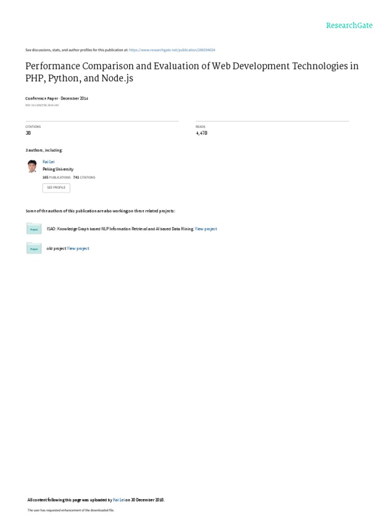 Performance Comparison And Evaluation Of Web Development Technologies In Php Python And Node