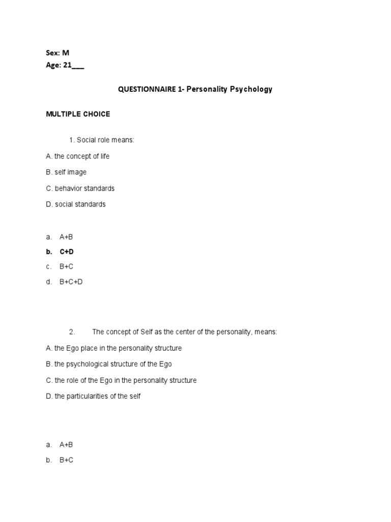 QUESTIONNAIRE Psychology Personality2 | PDF | Creativity | Personality ...