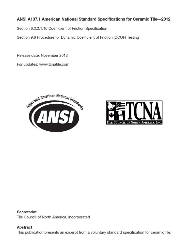 COF Excerpt From ANSI A137.1-2012 Release Date November 2012 | PDF ...