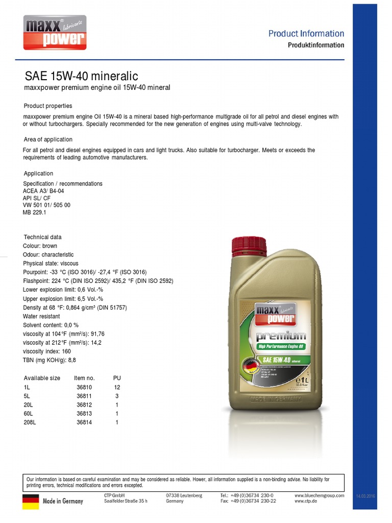 EC-15W40.MX SAE15W40mineralic PInfo EN PDF | PDF