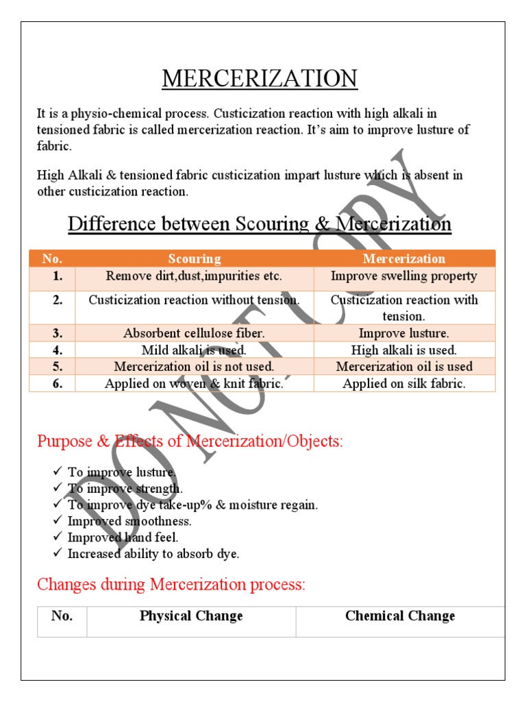Mercerization: Difference Between Scouring & Mercerization | PDF | Yarn ...