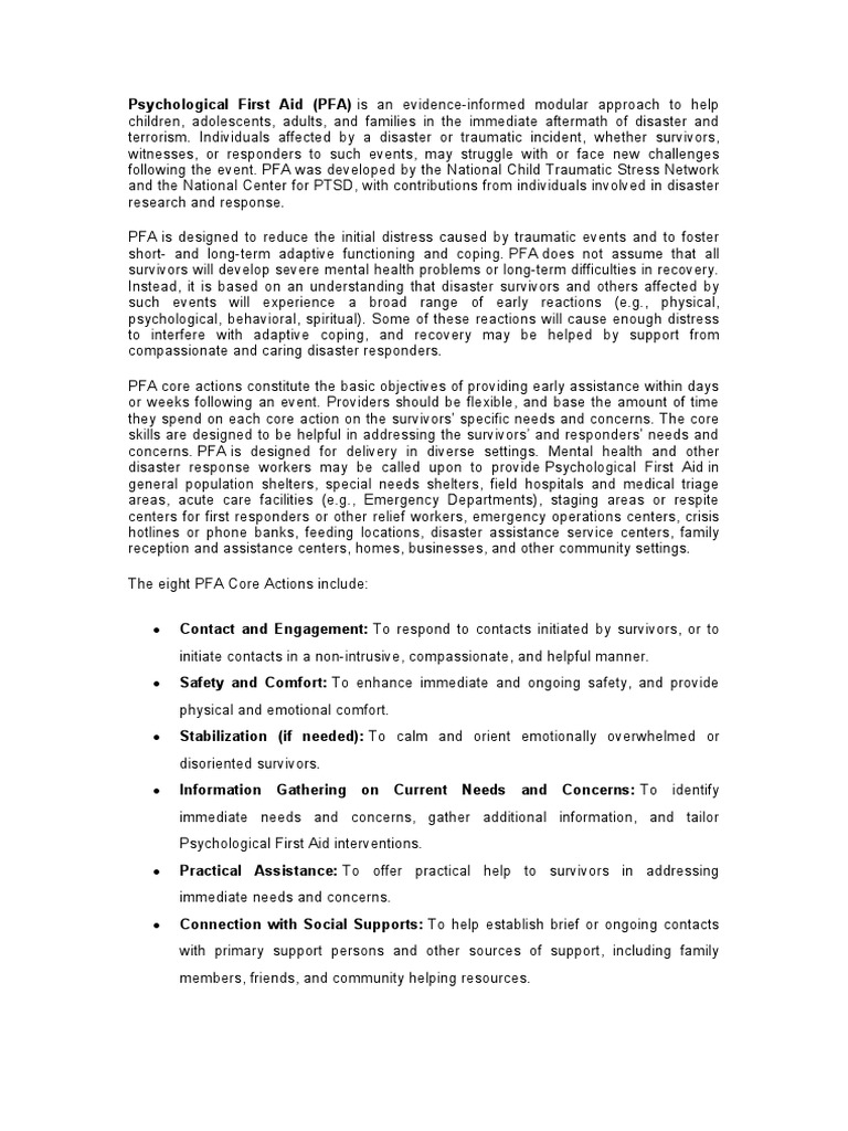 Psychological First Aid | PDF | Psychological Trauma | Applied Psychology