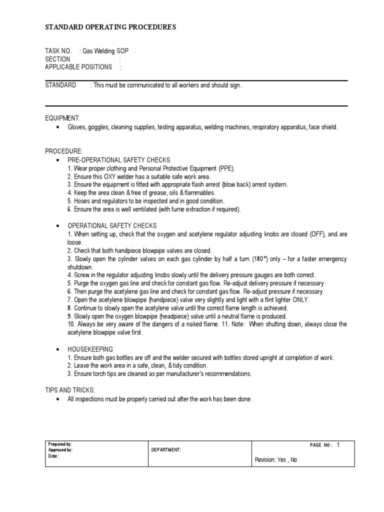 Standard Operating Procedures: Prepared By: Approved By: Date ...
