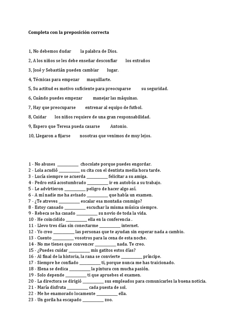 Verbos y Preposiciones - Ejercicios y Teoria | PDF