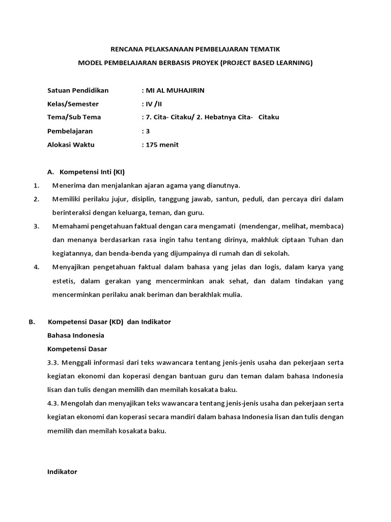 Contoh RPP - MOdel PJBL | PDF