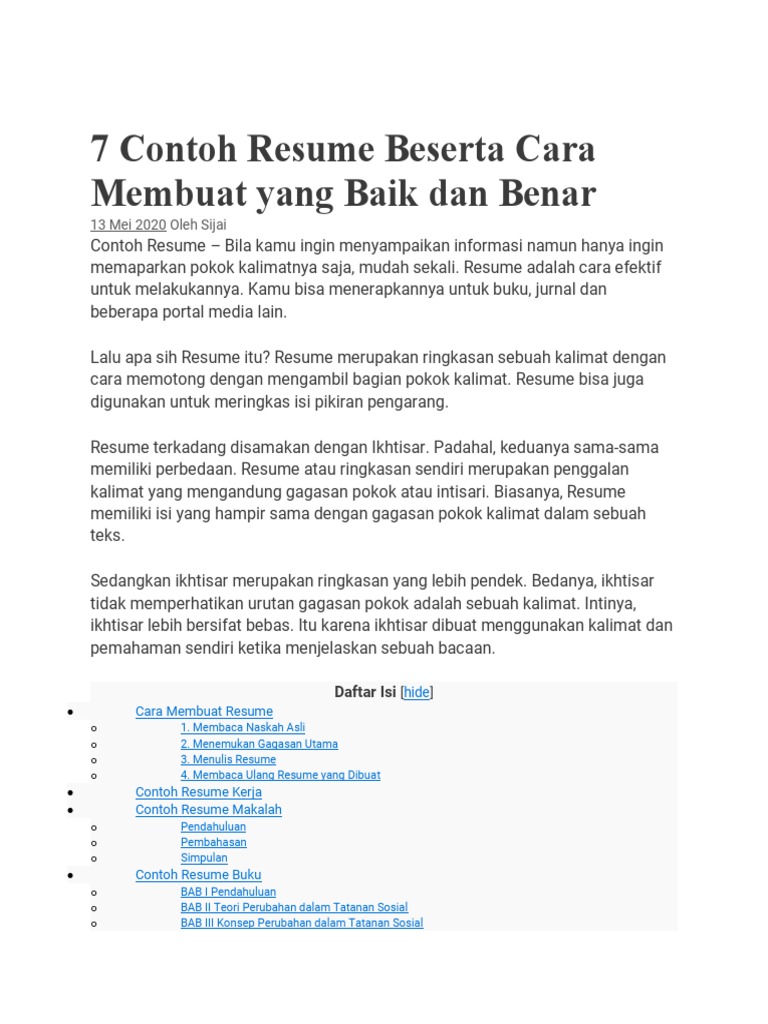 7 Contoh Resume Beserta Cara Membuat Yang Baik Dan Benar PENTINGGGG | PDF