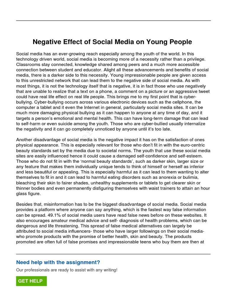 Negative Effect of Social Media On Young People | PDF | Cyberbullying ...