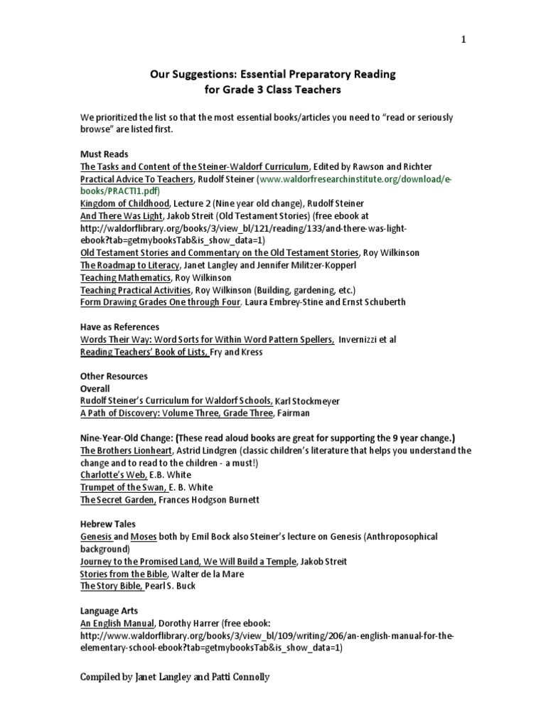 Essential Preparatory Reading For Class Teachers - 2017 - Final | PDF ...