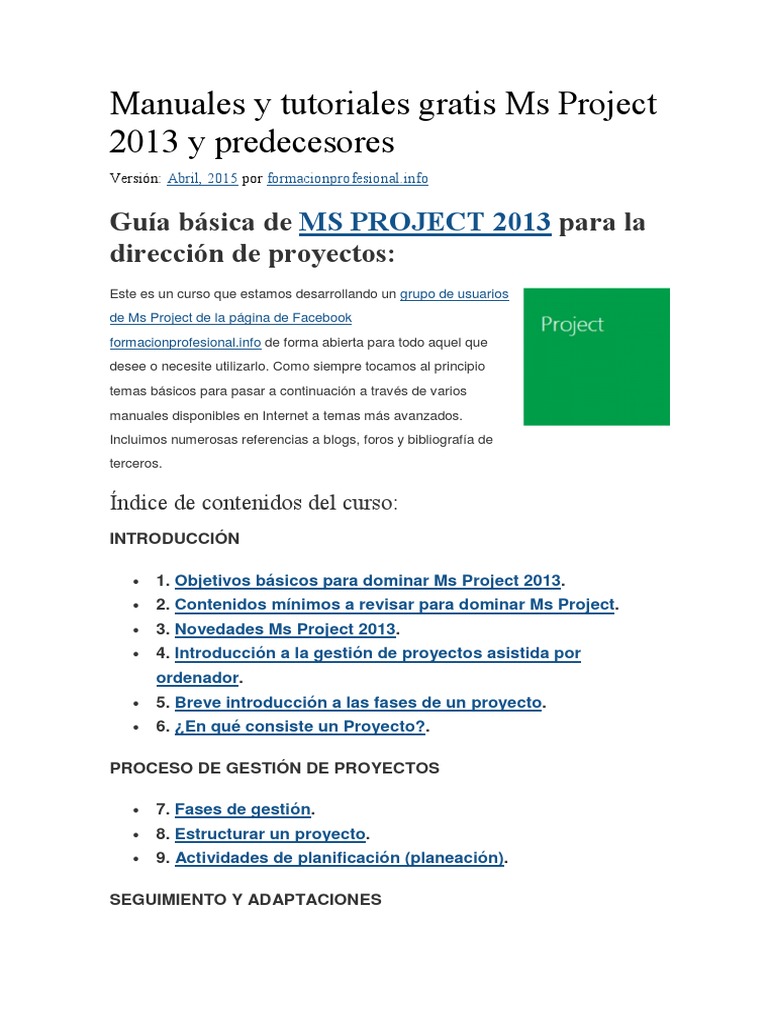 Guia Basica de MSProyect 2013 para Direccion de Proyectos PDF | PDF ... Guia Basica de MSProyect 2013 para Direccion de Proyectos PDF | PDF ...