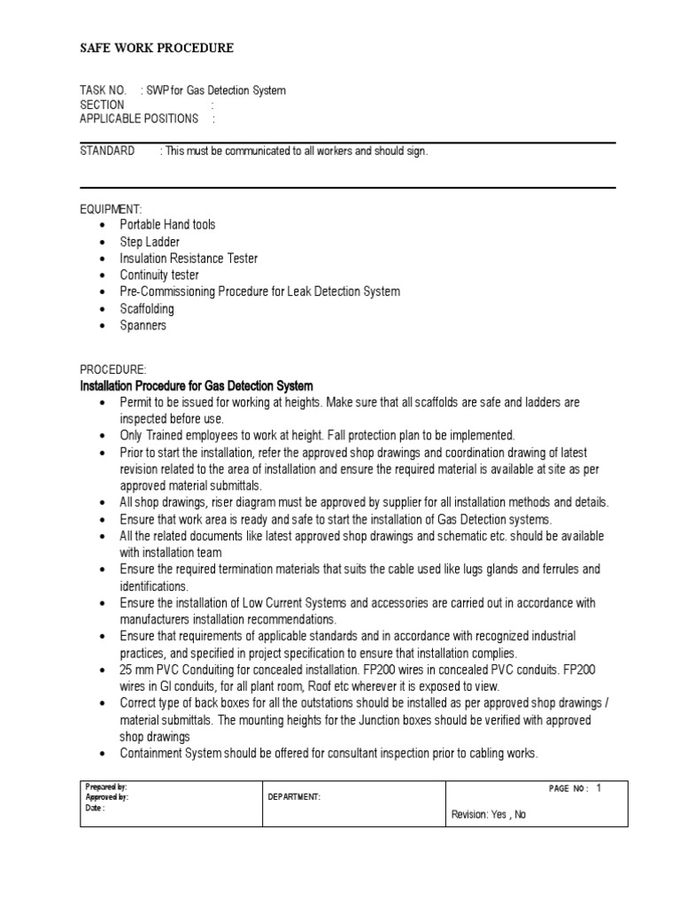 SWP For Gas Detection System and Telemetry | PDF | Economic Sectors ...