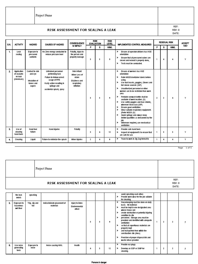 Risk Assessment Leak Sealing | PDF | Risk Assessment | Risk