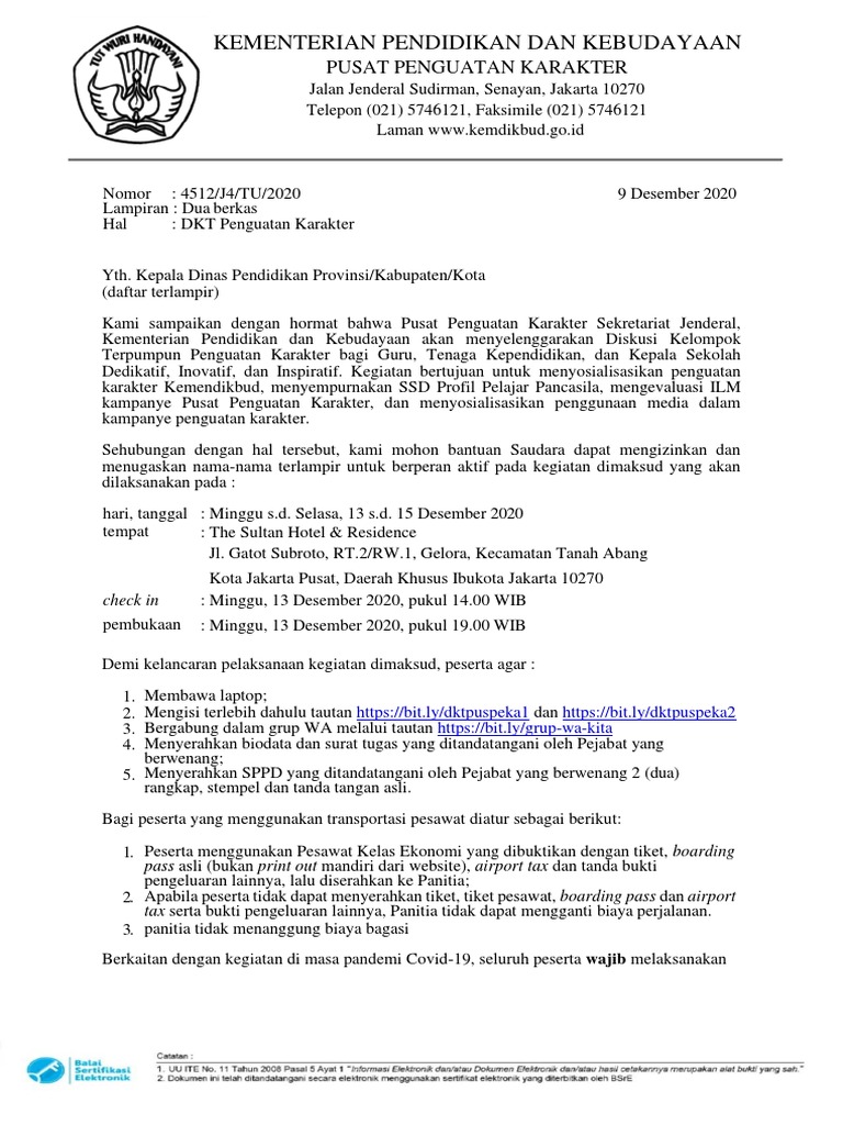 Undangan Penguatan Karakter - Luring 13 - 15 Des 2020 | PDF