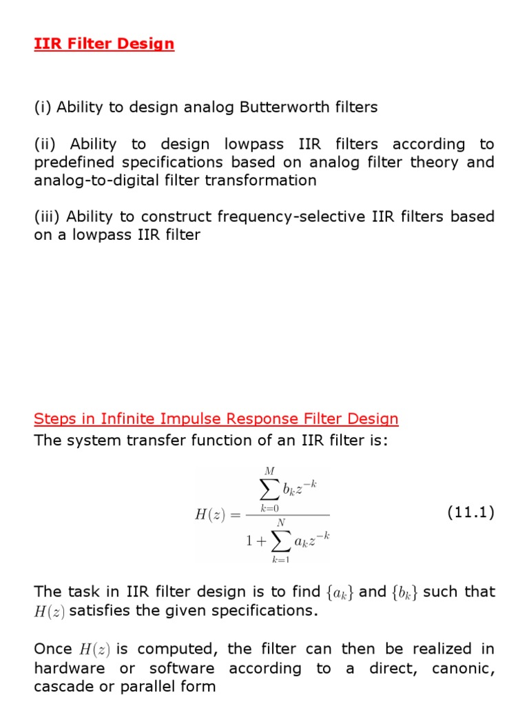 IIR Filter Design Lecture PDF | PDF | Low Pass Filter | Filter (Signal Processing)